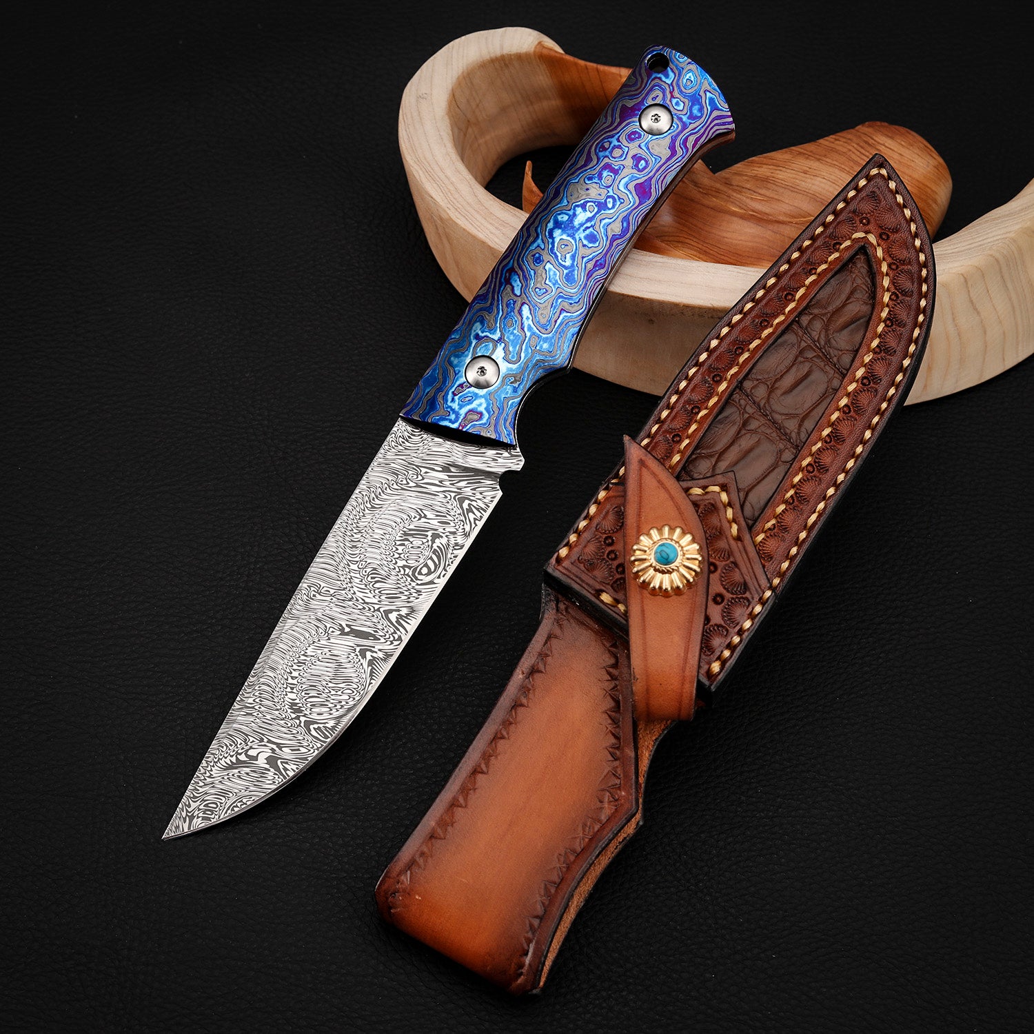 Custom Damasteel Fixed Blade Knife Zircuti Handle – BILIKNIFE